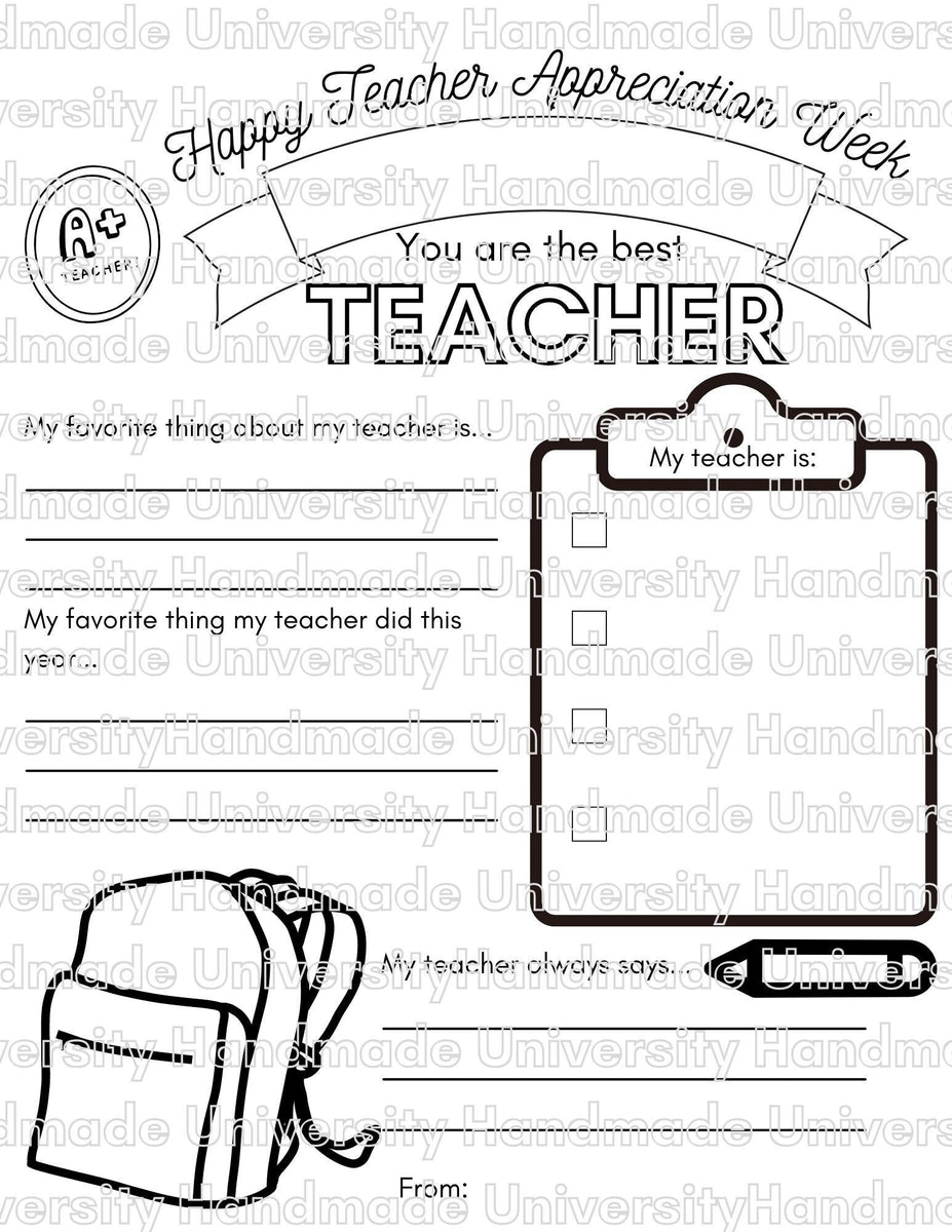 Teacher Appreciation Week A+ School Supplies Worksheet Coloring Page ...
